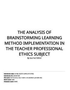 The Analysis of Brainstorming Learning Method Implementation in the Teacher Professional Ethics ...